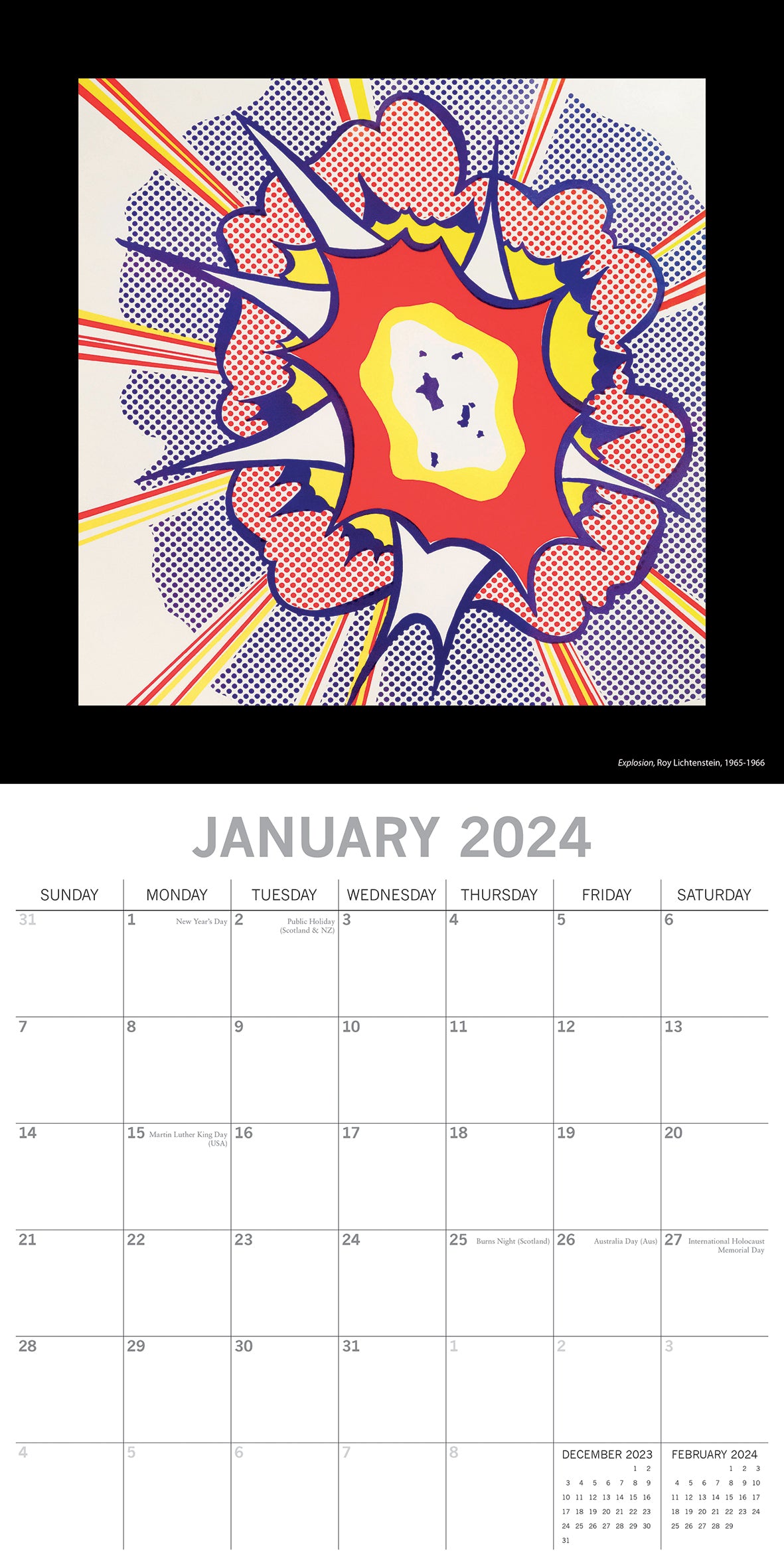 Pop Art 2024 Square Wall Calendar 16 Months Arts Planner Christmas New